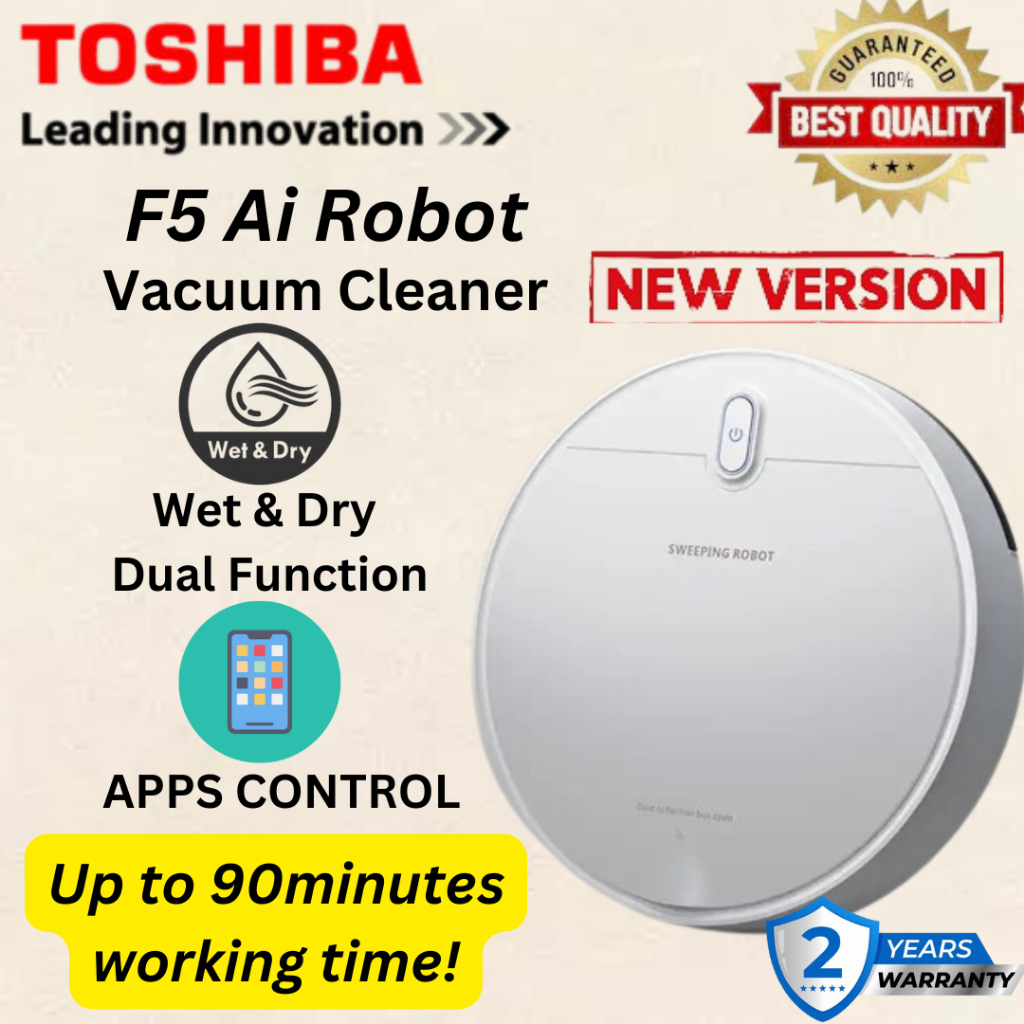 TOSHIBA F5 Ai Robot Vacuum Cleaner Home Auto Charging | TrueDetect 3D ...