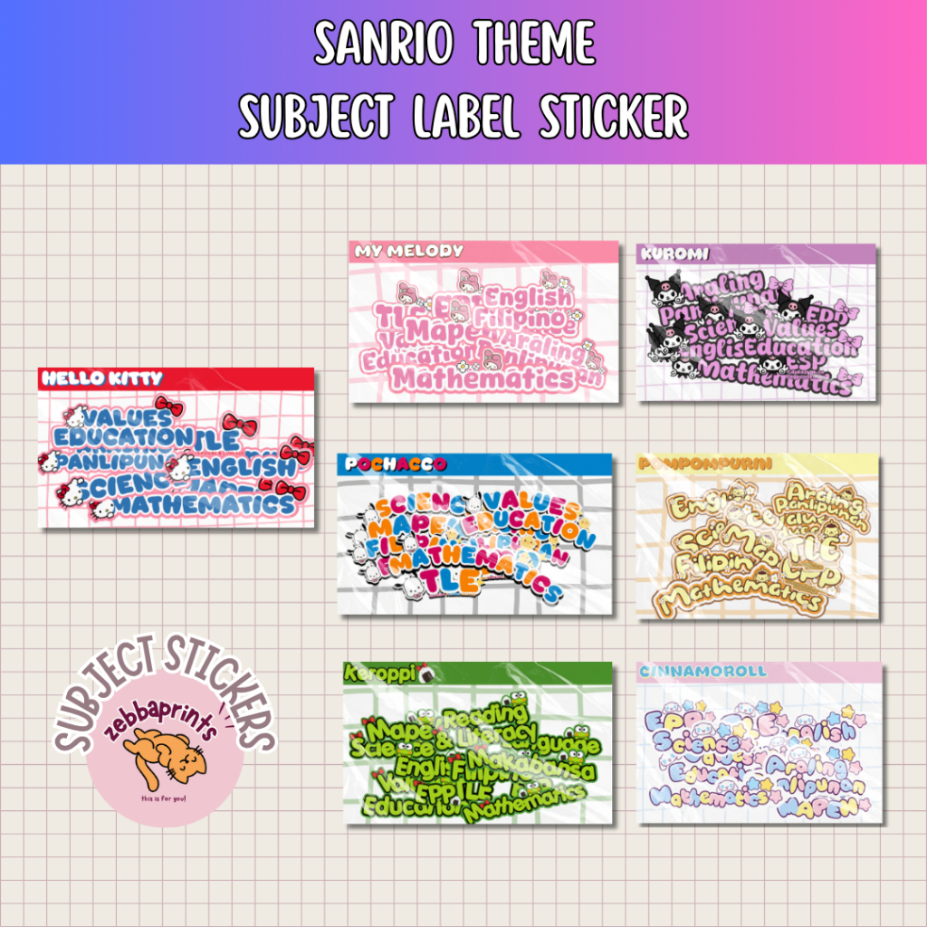 SUBJECT LABEL STICKERS SANRIO THEME GRADE 1-6 - BASED ON DEPED - BACK ...