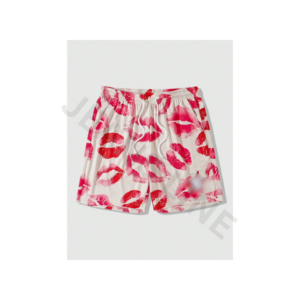 Mesh Shorts For Men Street Life Lips Printed Kiss mark | Shopee Philippines