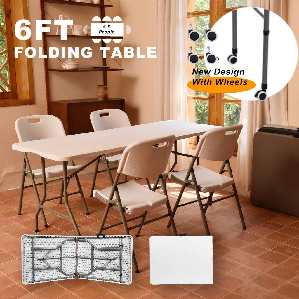 4/5/6FT Folding Table Heavy Duty Outdoor Long Table Portable Dining ...