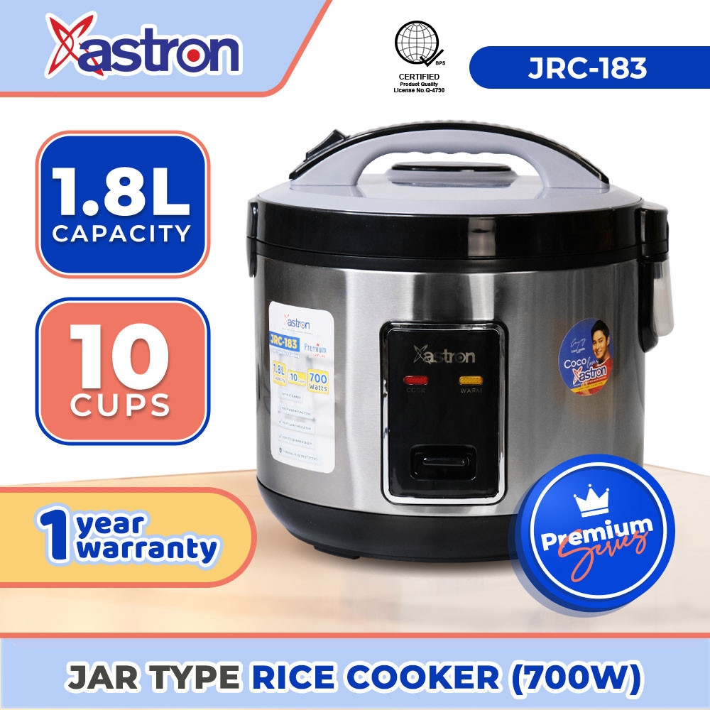 Astron JRC-183 1.8L Stainless Steel Rice Cooker w/ Steamer | 10 Cups | 700W | 8-10 Persons ...