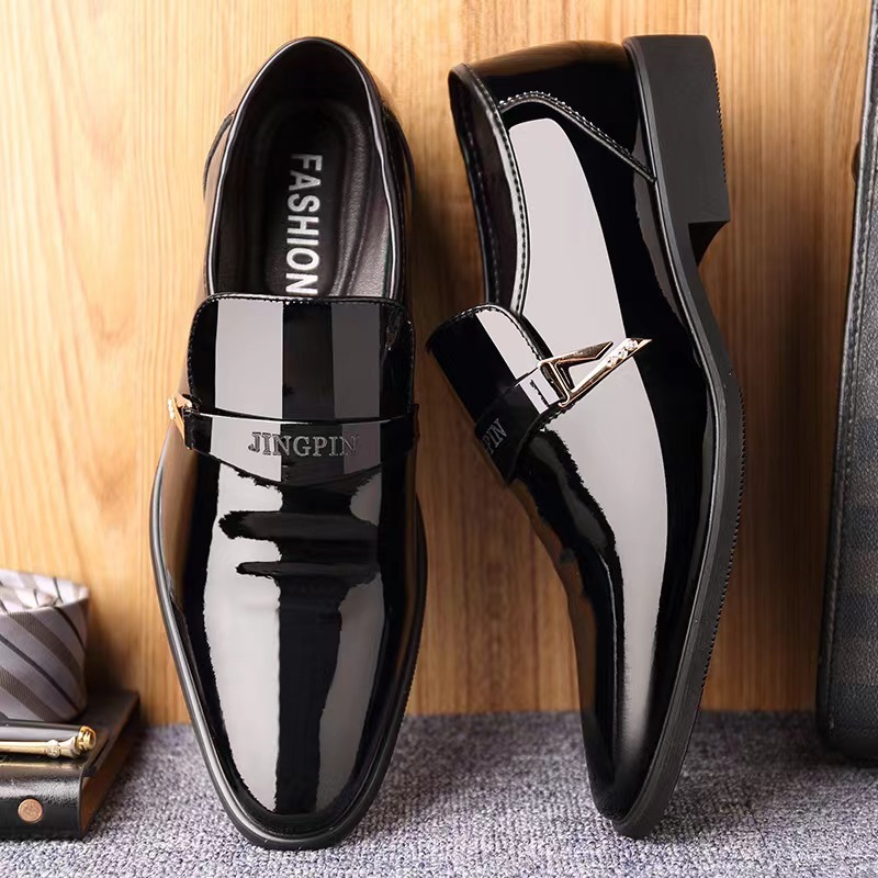 Men's Casual Leather Shoes Glossy Black Business Dress Shoes Men's ...