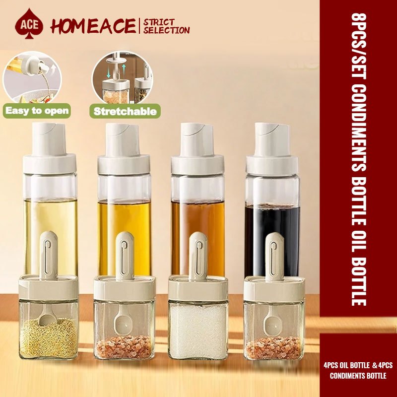 HomeAce 8PCS Kitchen Spice Organizer Auto Uncapping Oil Bottle Glass ...