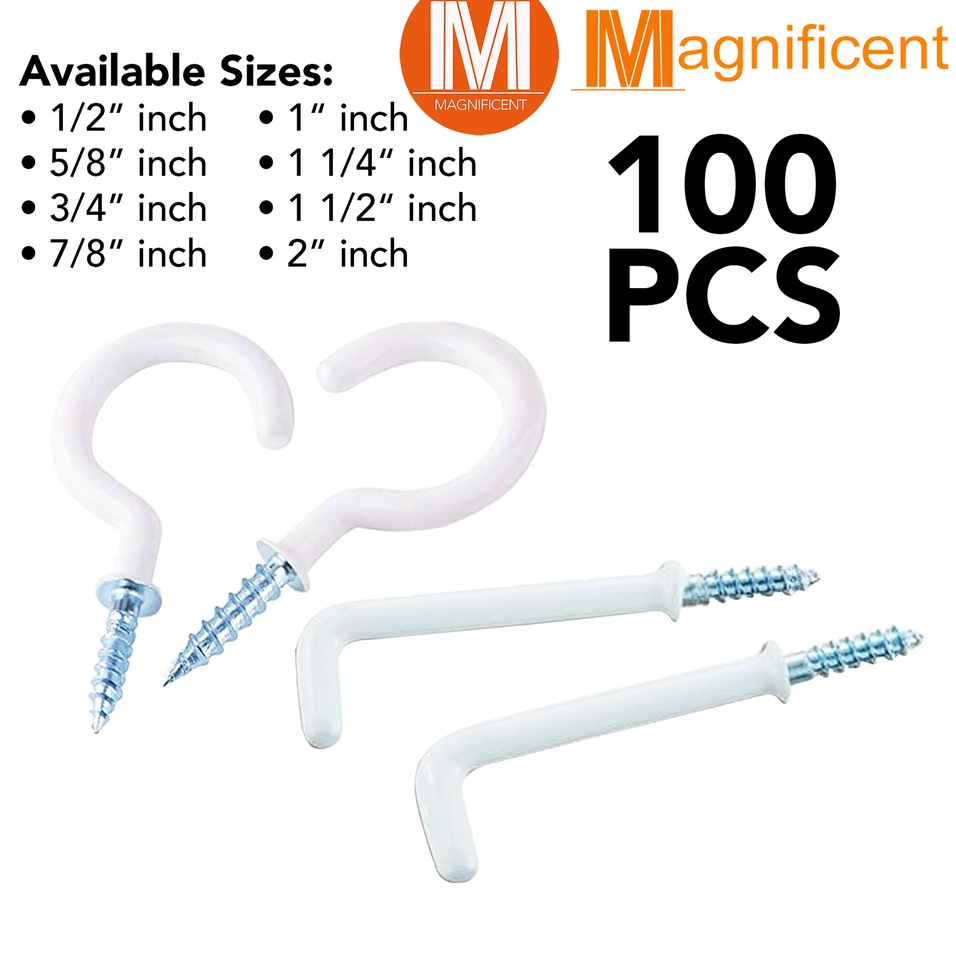 PVC Coated Cup Hooks | Square Hooks | (100 pieces) Self-Tapping ...