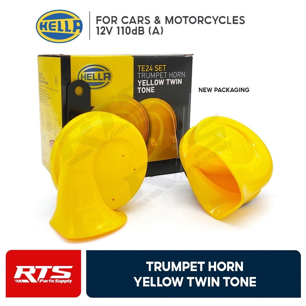 Hella Yellow Twin Tone Snail Trumpet type Horn 12v for Set Car and ...