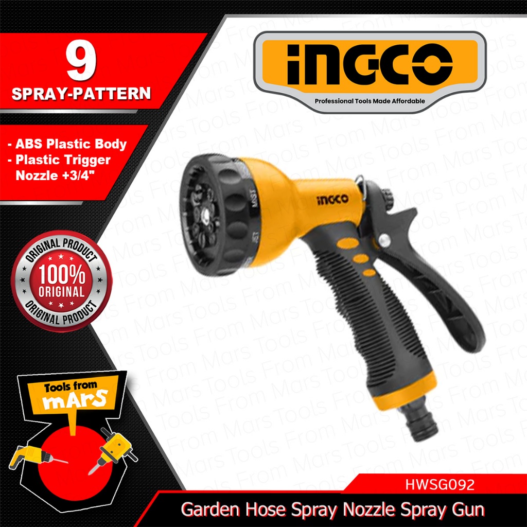 Ingco Plastic Trigger Nozzle Spray 9 Pattern Way Water Hand Sprayer ...