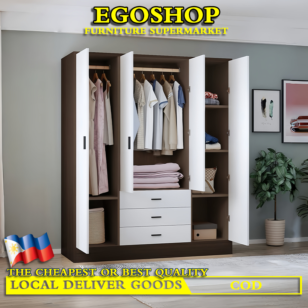 EGOSHOP Bedroom wardrobe, wooden wardrobe, multi-layer large capacity ...