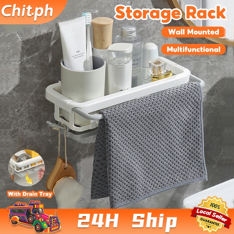CHIT Wall-Mounted Storage Rack With Tray Kitchen Sponge Rack Punch-Free ...