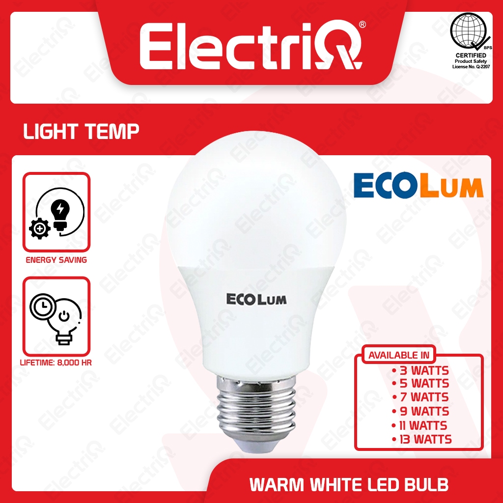 Electriq l Ecolum Warm White 3 Watts to 15 Watts LED Bulb E27 | Shopee ...