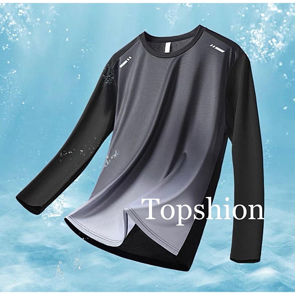 TOPSHION T33#MEN'S Gradient color long sleeves Sports DRI-FIT Long ...