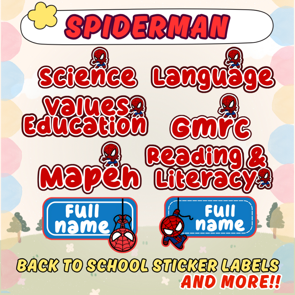 Customized Spiderman Subject and Name Label Waterproof Sticker Back to ...