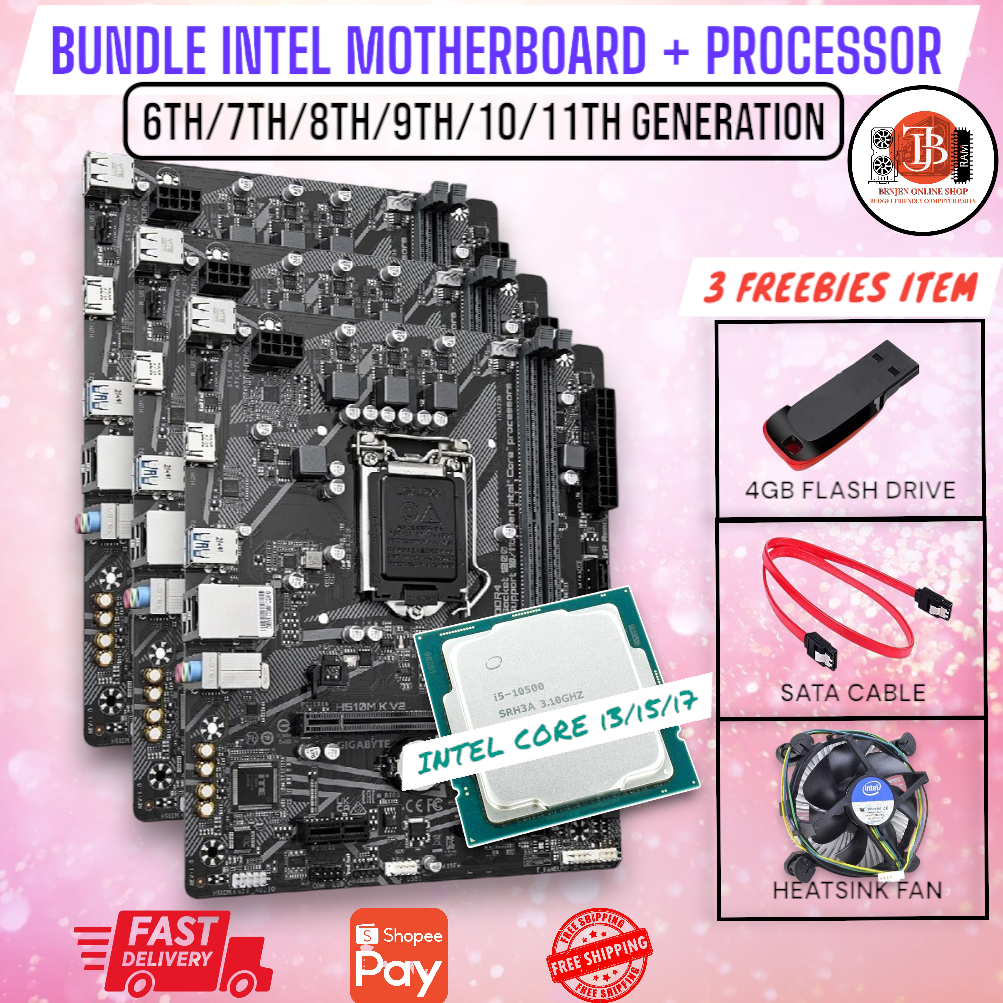 BUNDLE H110/H310/H410 BOARD and INTEL PROCESSOR i7, i5, i3 for 6TH,7TH ...