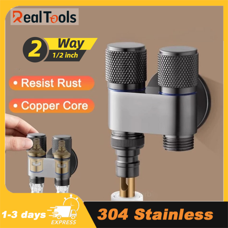 304 Stainless Steel Two Way Angle Valve 1/2" Washing Bathroom Toilet ...