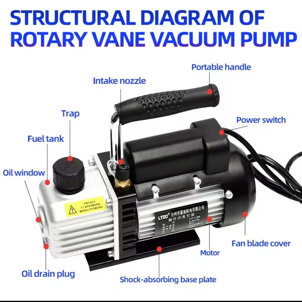 3.6m/h HVAC Single-Stage Mini Rotary Vane Air AC Vacuum Pump Dual Stage ...