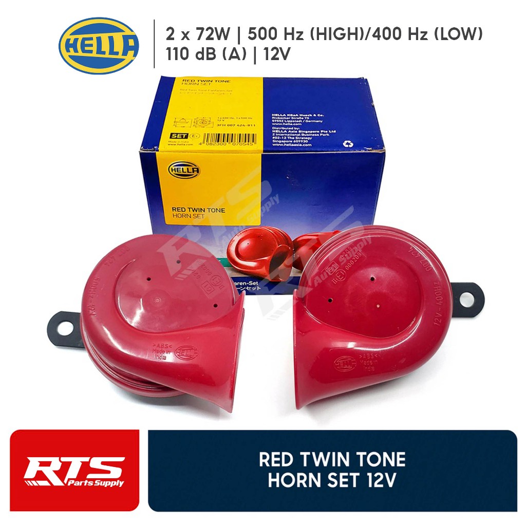 Hella Red Twin Tone Snail / Trumpet type Horn Set - Car and Motorcycle ...