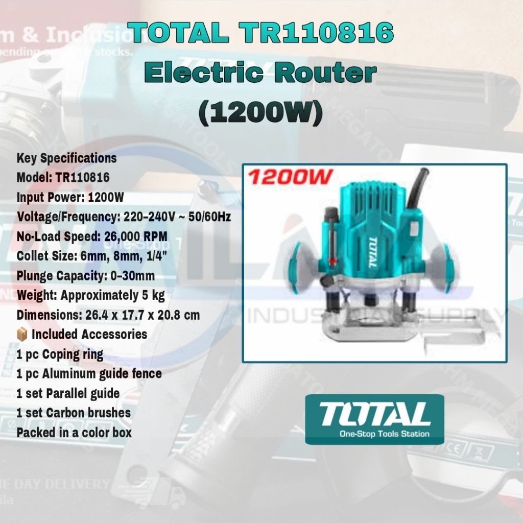 TOTAL TR110816 ELECTRIC ROUTER 1200W | Shopee Philippines