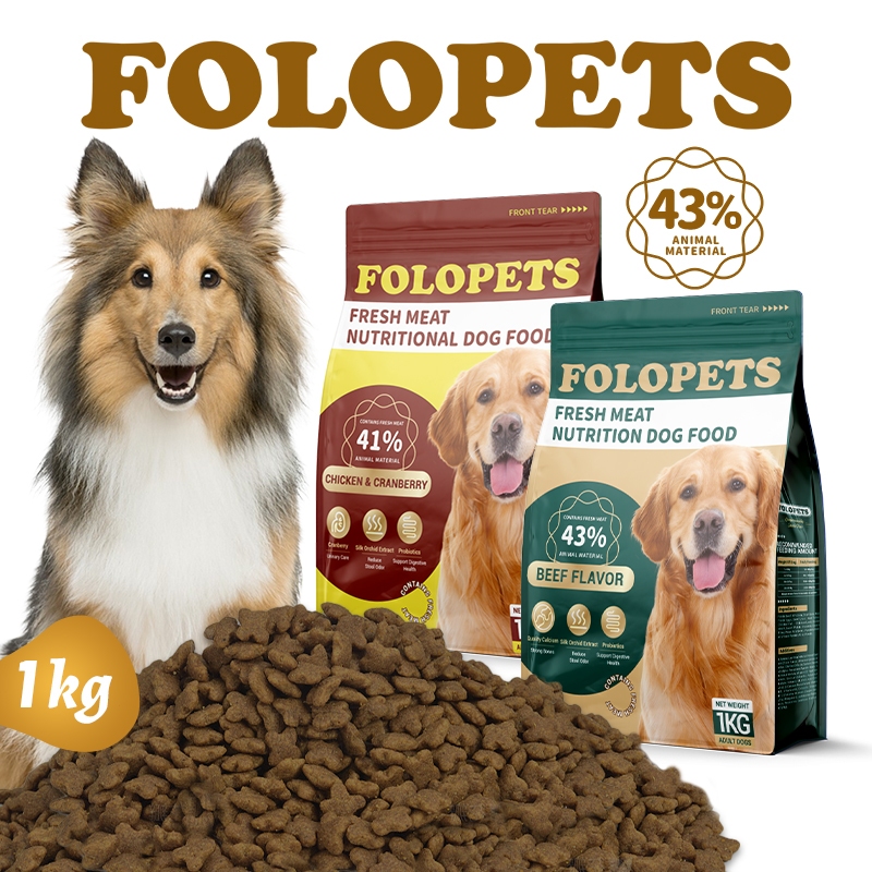 FOLOPETS Adult Dog Puppy Dry Food Beef Milk and Chicken Flavor 1kg ...