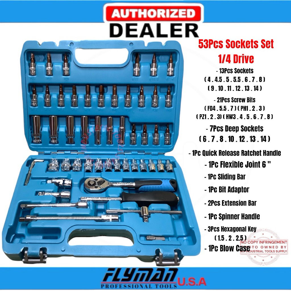 Flyman Tools Usa 53 Pcs Socket Sets 1/4 Drive | Shopee Philippines