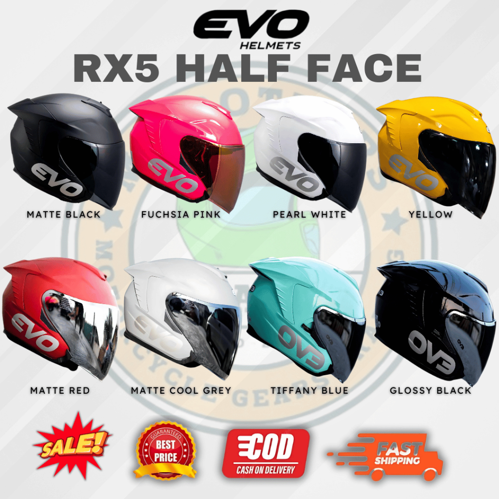 EVO RX5 PLAIN (DUAL VISOR) Half Face Helmet Motorcycle for Men and Women | Shopee Philippines