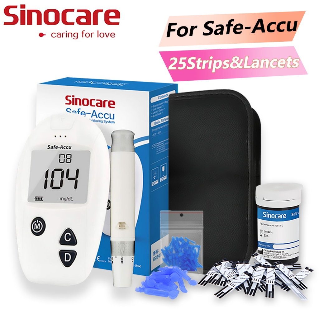 Sinocare Safe Accu Blood Sugar Test Kit Glucometer With 25pcs Test ...