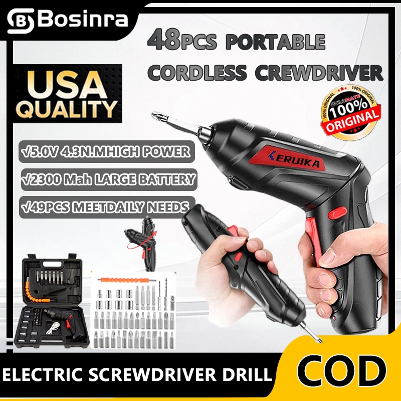 REAIM 48PCS Cordless Screwdriver 4.8V Electric Barena Drill Set ...