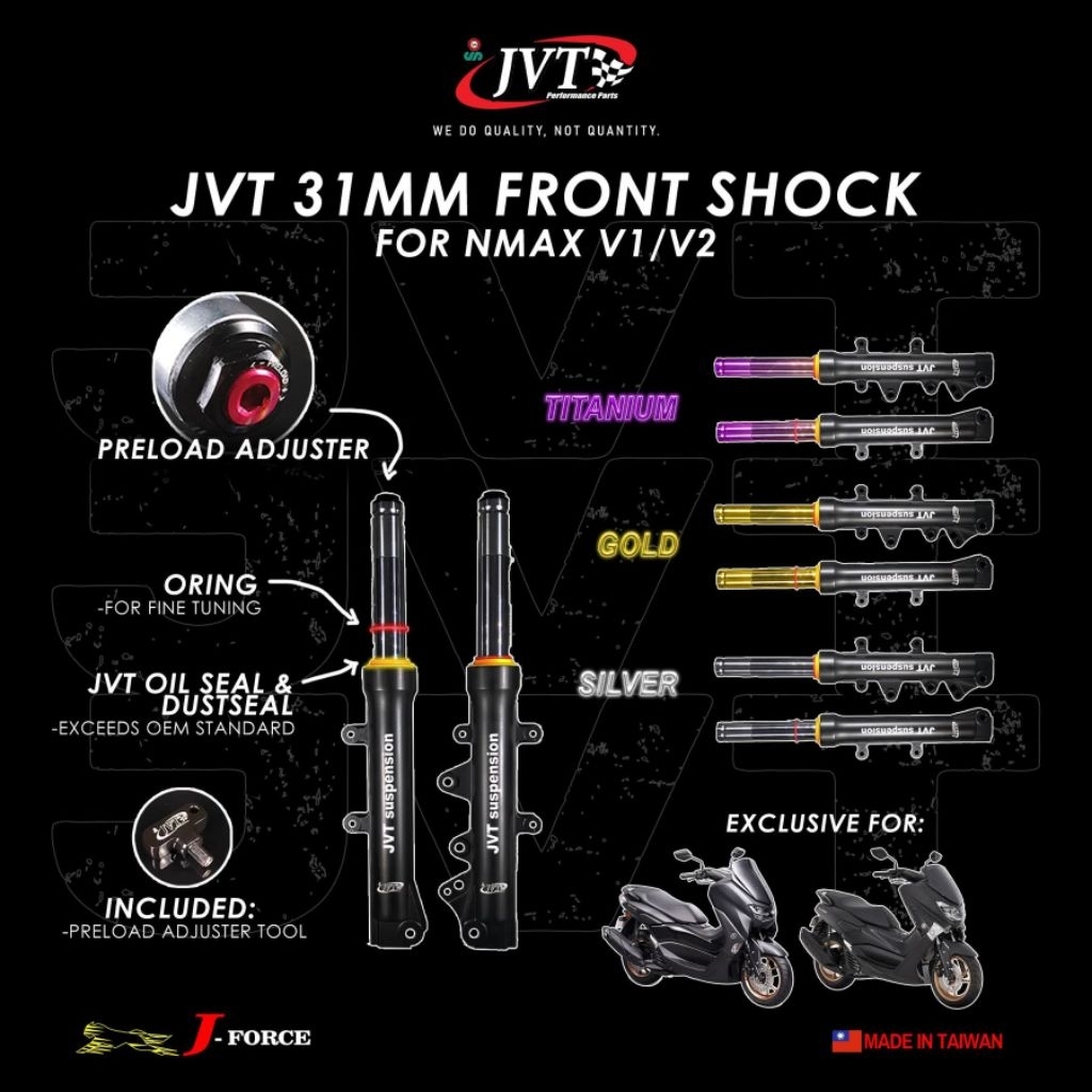 JVT FRONT SHOCK / FORK / SUSPENSION 31MM TITANIUM FOR NMAX V1 & V2 ...