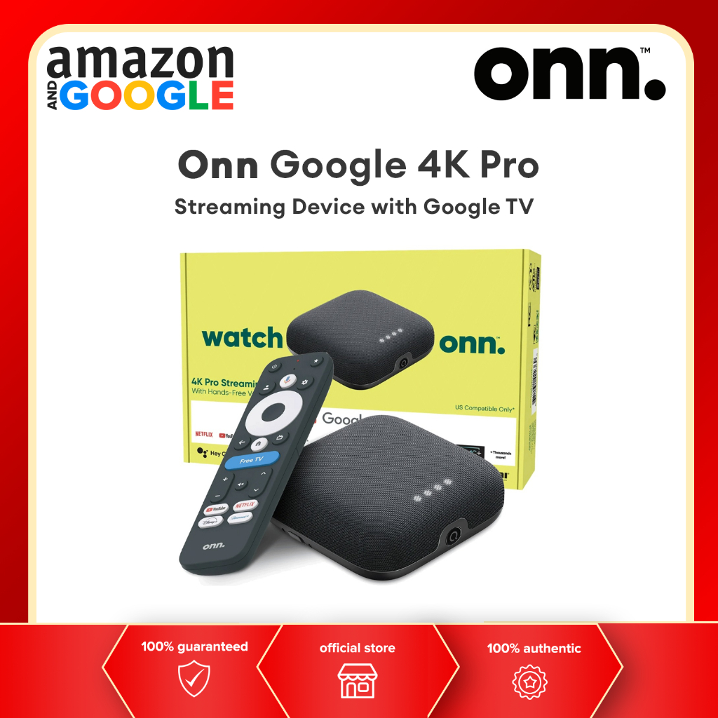 Onn Google 4K Pro Streaming Device with Google TV Hands-Free Voice ...