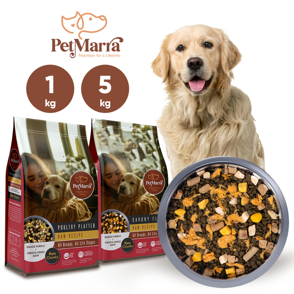 PetMarra Raw Chunks Raw Recipe Adult Dog and Puppy Dry Food Freeze Dried 1kg 5kg Collection ...