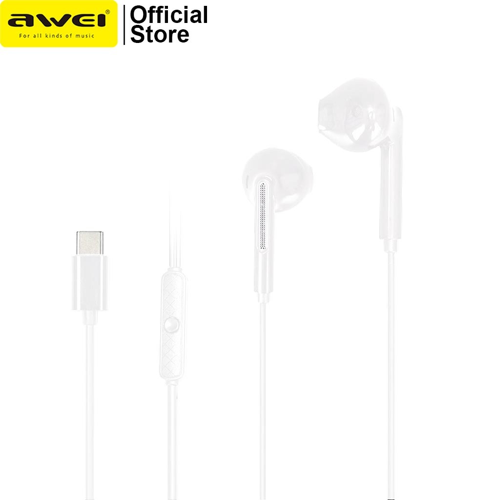 Awei PC-7T In-Ear Wired Earphone Headset Type-C Plug with Built-in Mic ...