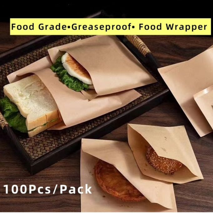 ManilaGo 100Pcs Greaseproof Paper Bag Pouch / Food Wrapper Sandwich ...