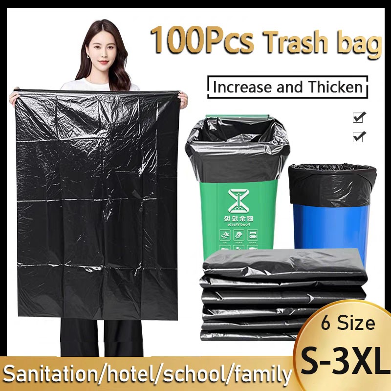 100Pcs Garbage bag 100pcs makapal Trash bag Black (S/M/L/XL/2XL/3XL ...