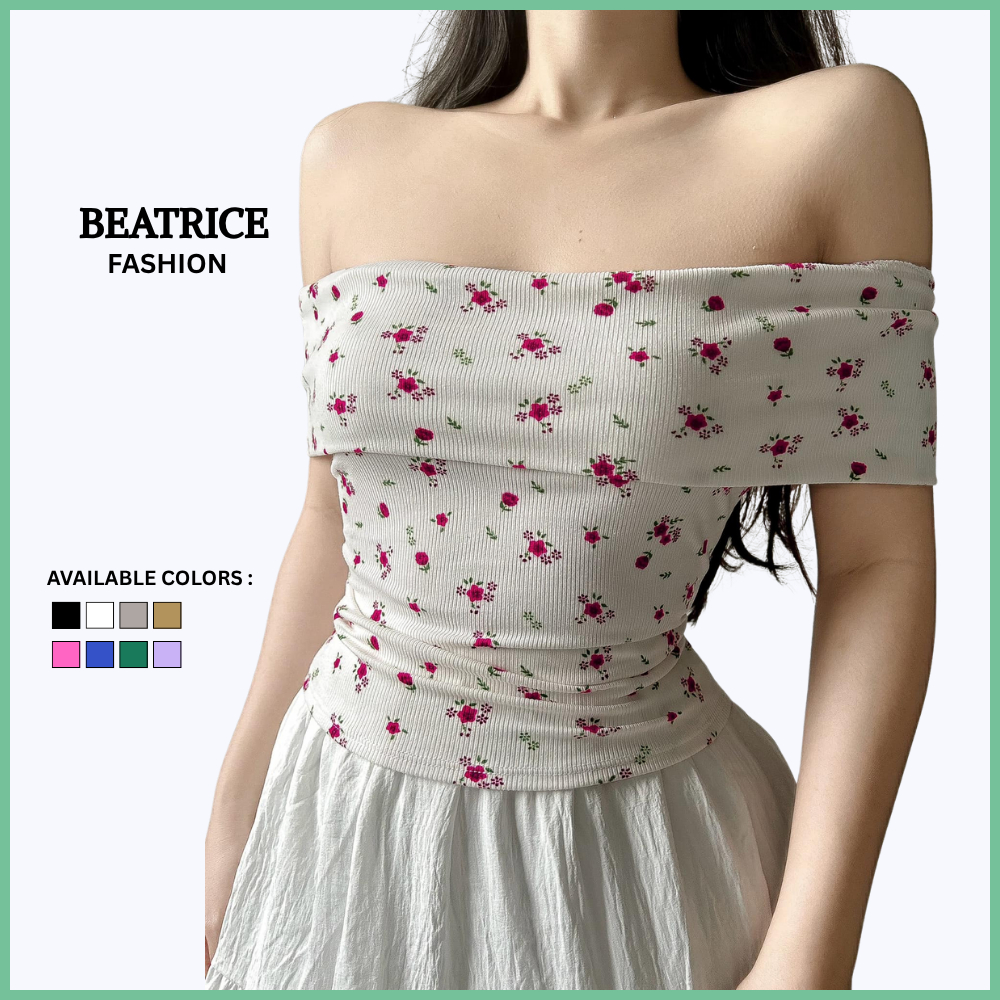 BFS Offshie Floral Knitted Off Shoulder Tank Top Croptop for Women ...