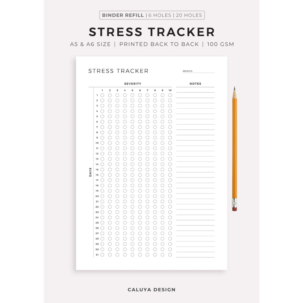 A5 A6 Stress Planner | Stress Tracker | A5 Binder Notebook Refill Pages ...