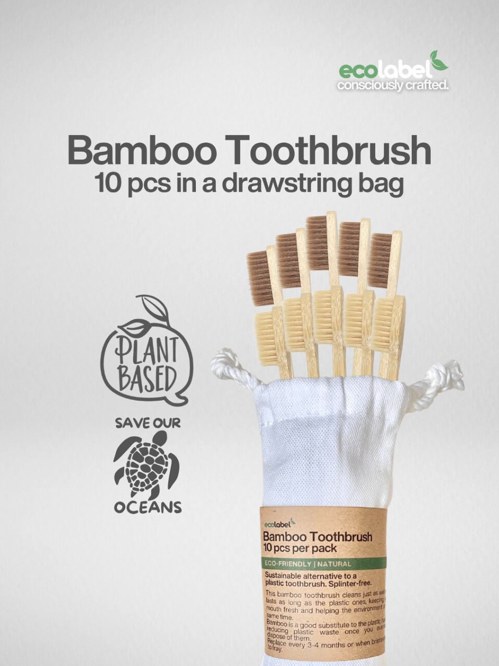 Eco-Friendly Bamboo Toothbrush 10pcs per pack 100% Biodegradable ...