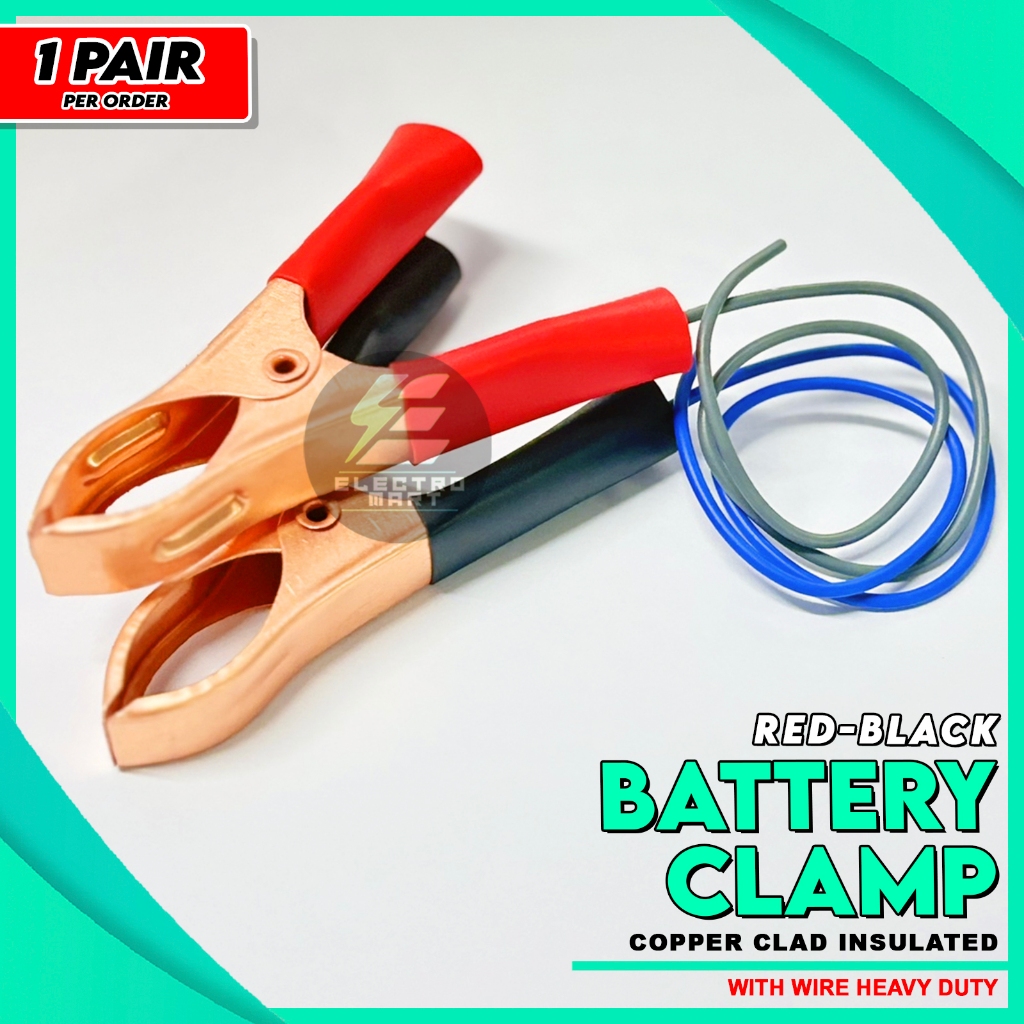 Copper Clad Insulated Battery Clip/Clamp SET With Wire Heavy Duty ...
