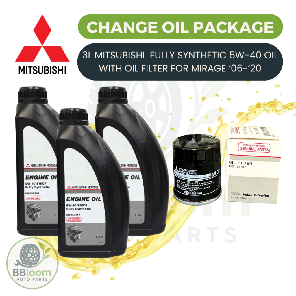 Mitsubishi 5W-40 Fully Synthetic Engine Oil [3 Liters + Oil Filter ...