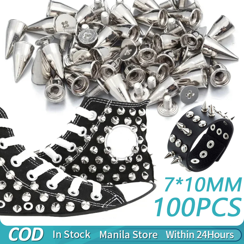 100 Sets 10MM Silver Cone Spikes Punk Rock Bullet Rivets for DIY ...