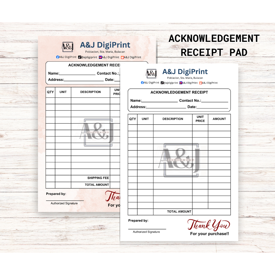 A&J Customized Personalized Acknowledgement Receipt Pad (50/80 sheets ...