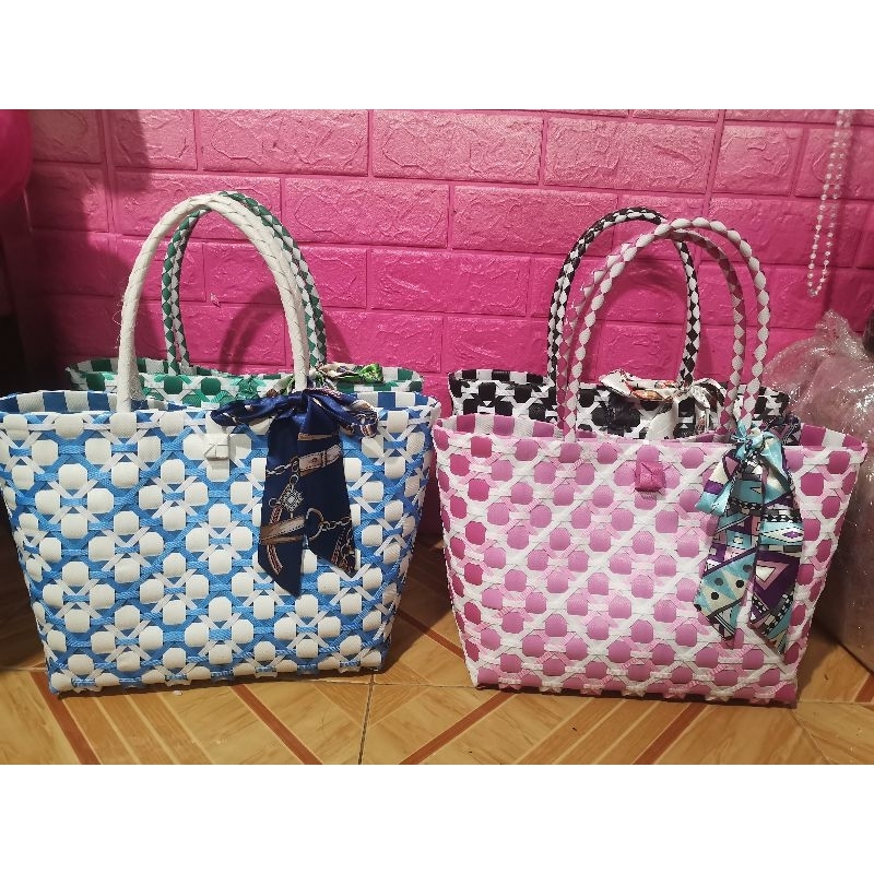 Bayong Market Bag Women Soft materials with zipper, Flower Design ...