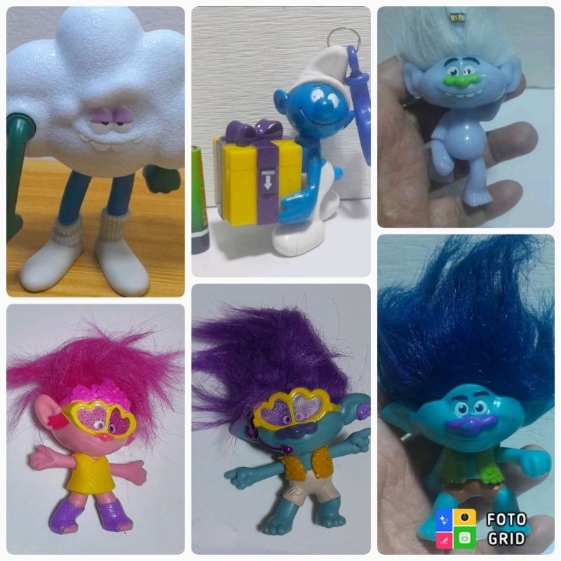 Mcdo Smurfs and trolls hard toys preloved | Shopee Philippines