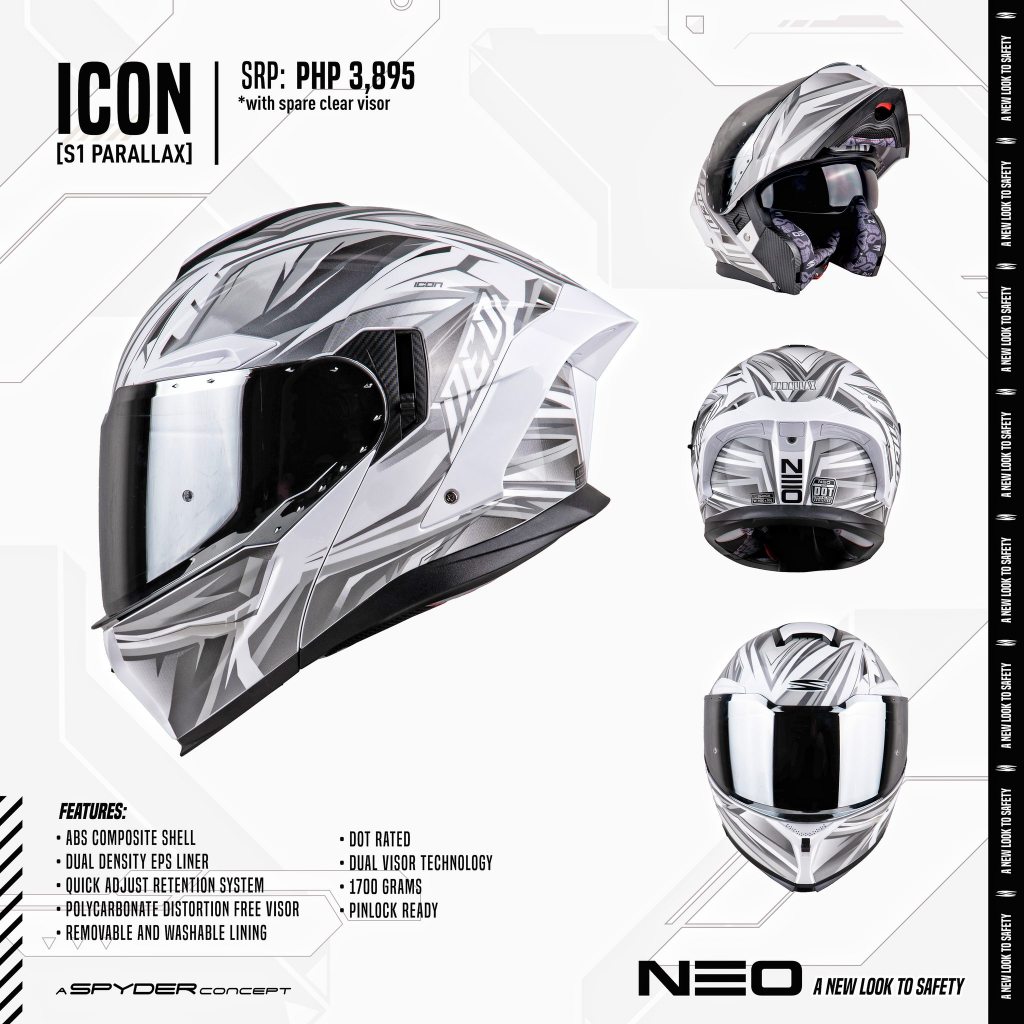 NEO Icon GD - PARALLAX S1 Dual Visor Modular Helmet (Free Clear Visor ...