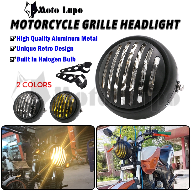 Motorcycle Headlights Black Metal Grille Headlights Headlamp Retro ...