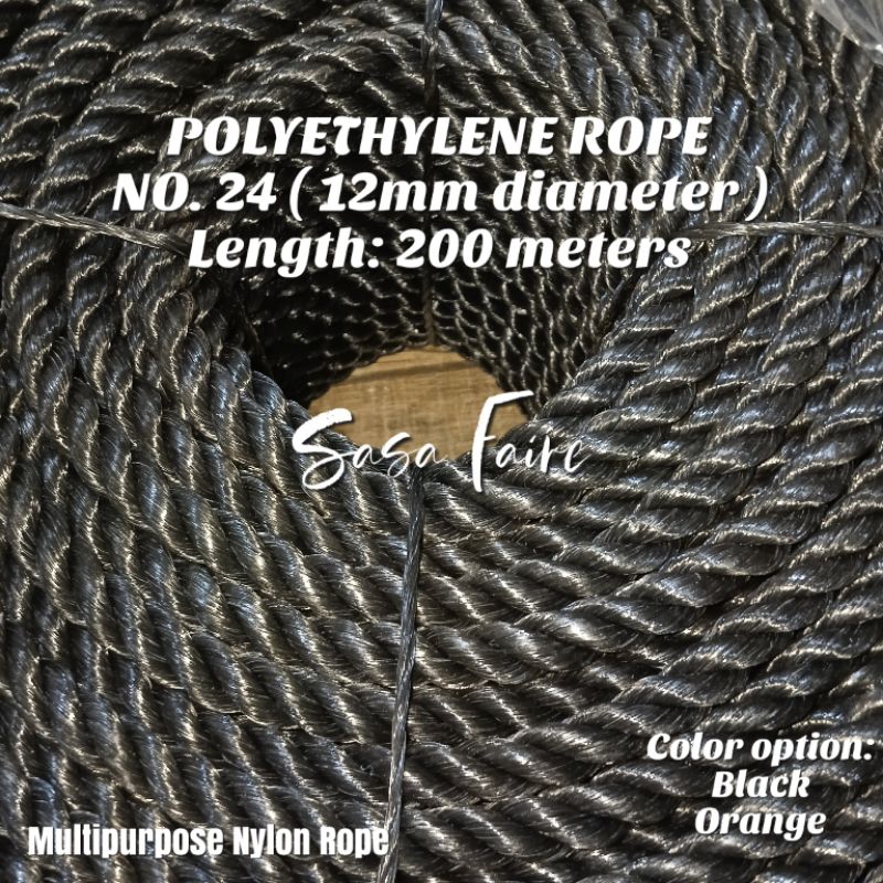 NYLON PE ROPE NO. 24 (12mm x 200 meters) BLACK / ORANGE Polyethylene Rope TALI LUBID | Shopee ...