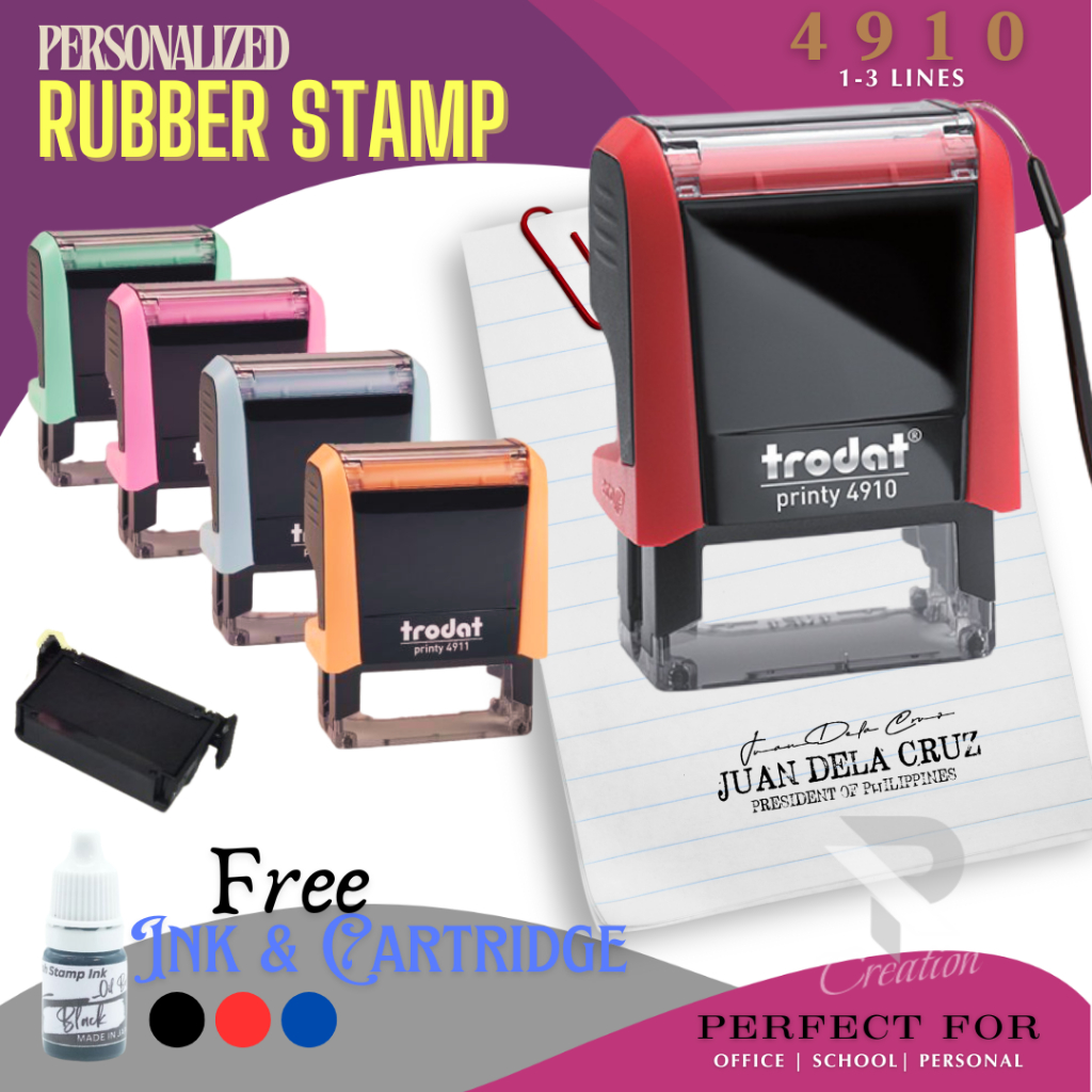 Personalized Rubber Stamp Self Inking Trodat Stamp with free ink and cartridge (4910-medium ...