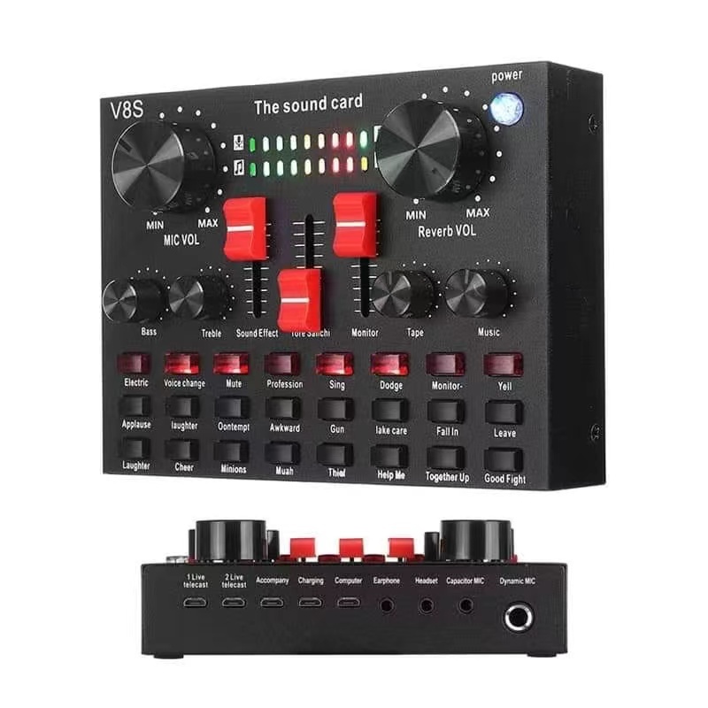 V8 Sound Card Audio Interface BLUETOOTH USB Live Broadcast Mic Sound ...