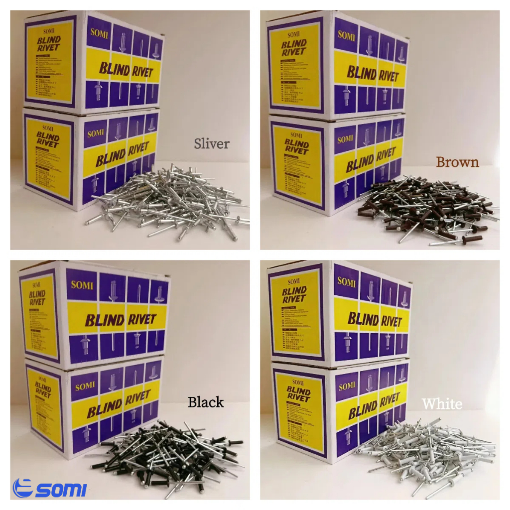 Somi Blind Rivet Sliver /White and Brown 1/8x1/2, 5/32x1/2 ,3/16 x1/2 ...