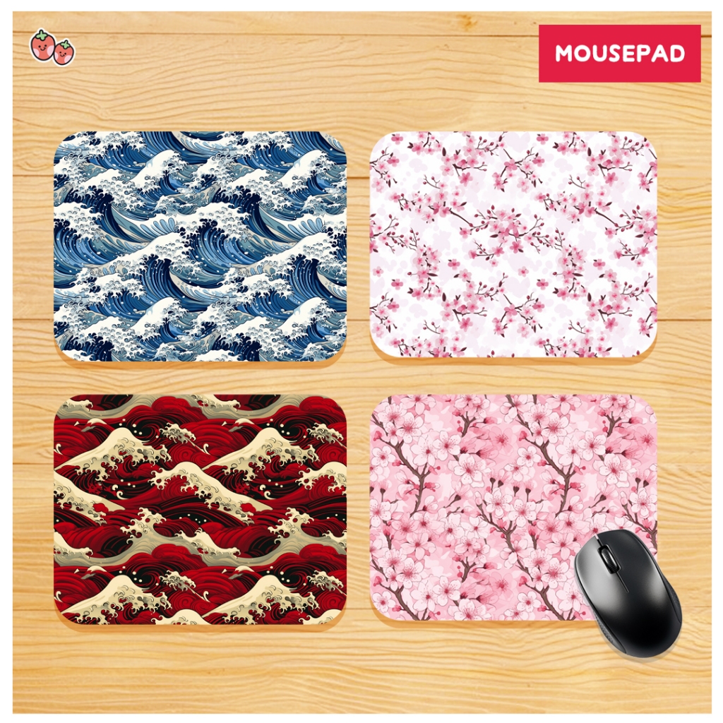 Japanese Theme Mousepad - Great Wave Sakura Cherry Blossom Kawaii Japan ...