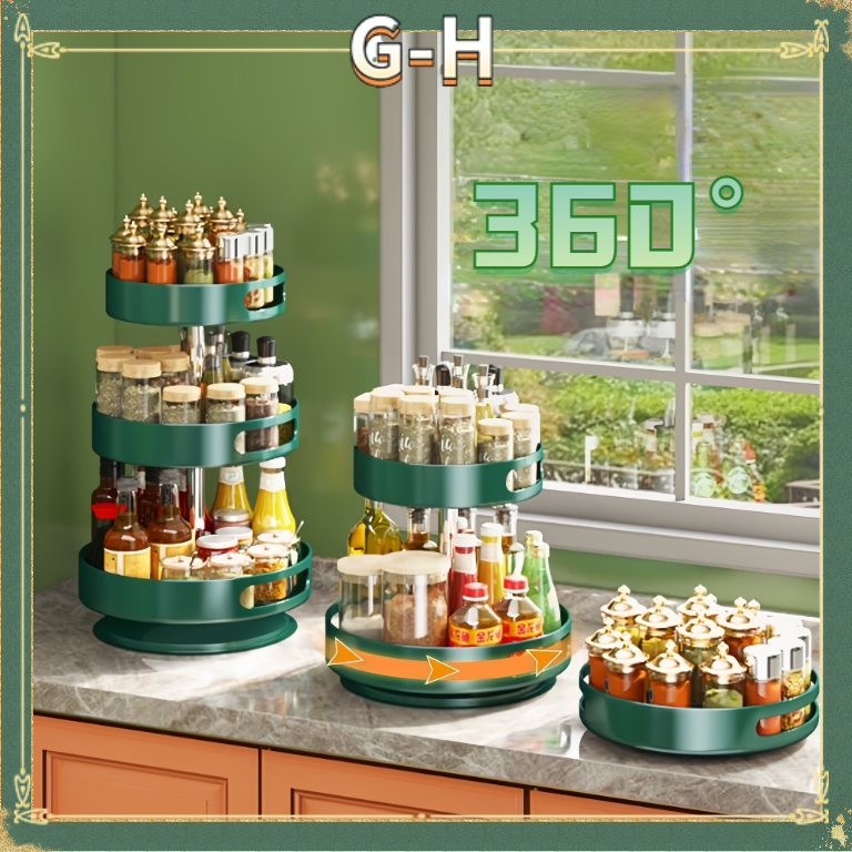 Spice Rack 360° Rotating Adjustable Height Condiments Organizers Rack ...