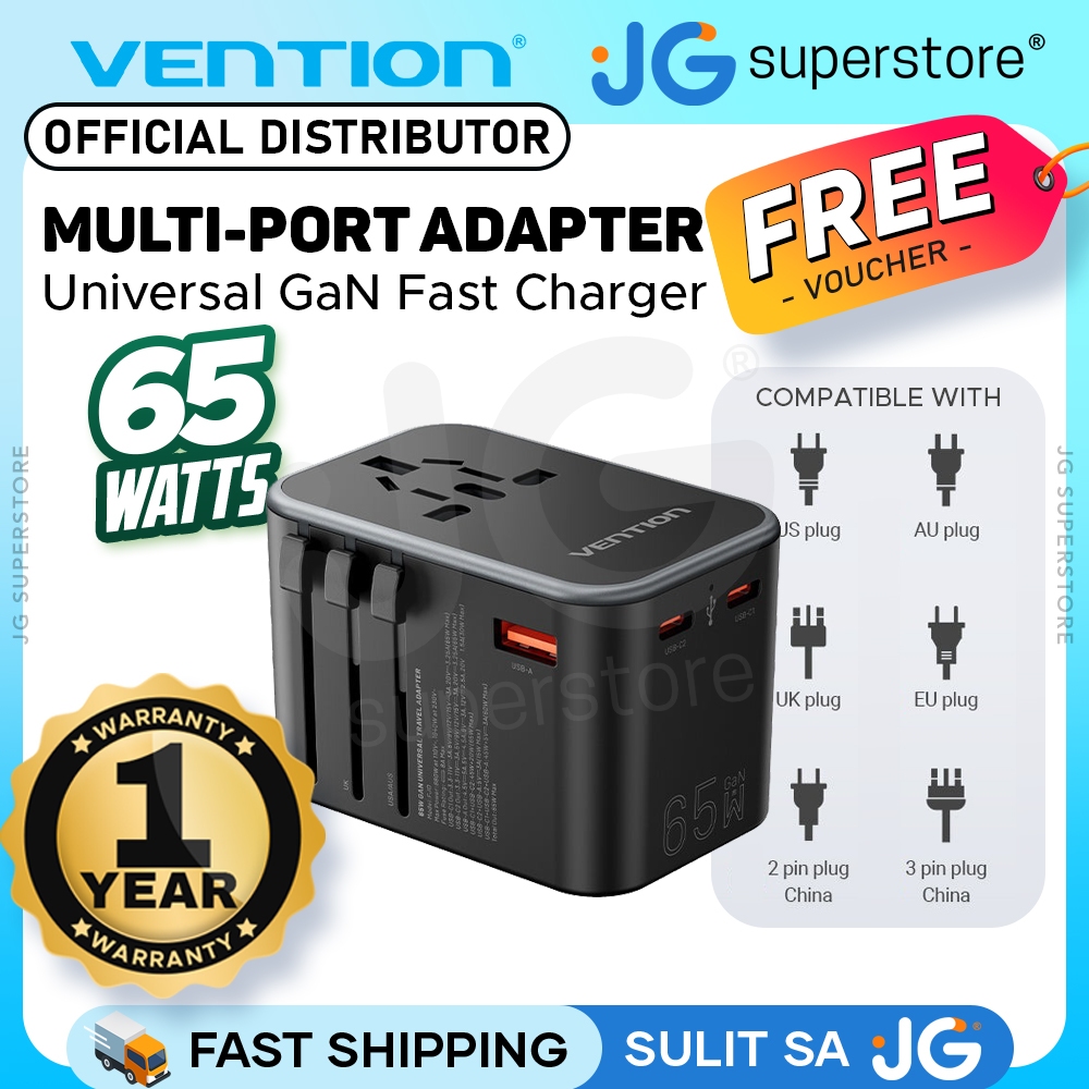 Vention 65W Multi-Port Universal Travel Adapter - GaN Fast Charging USB ...
