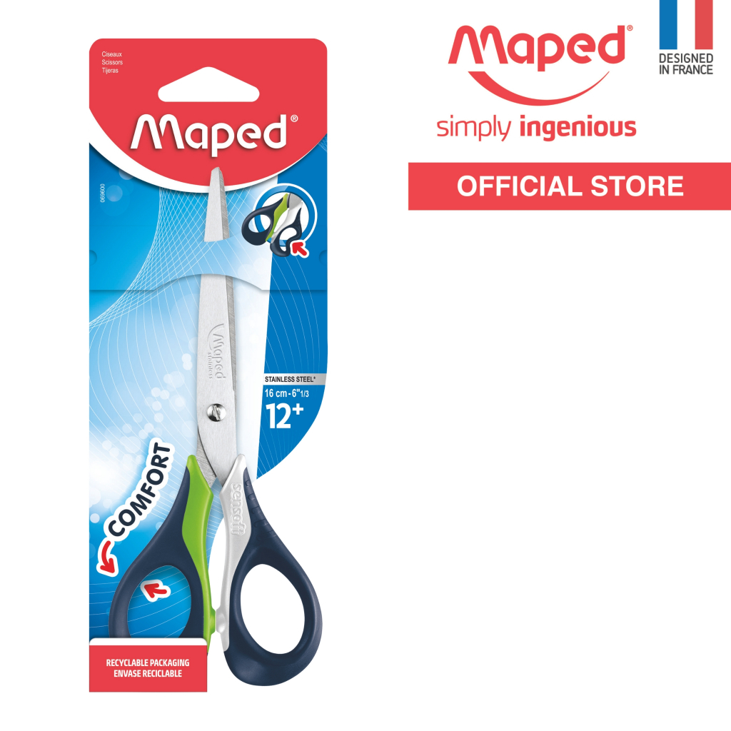 MAPED Sensoft Scissors/Gunting/SOFT & FLEXIBLE Handles/Stainless blades/16cm/Symmetrical 069600 ...
